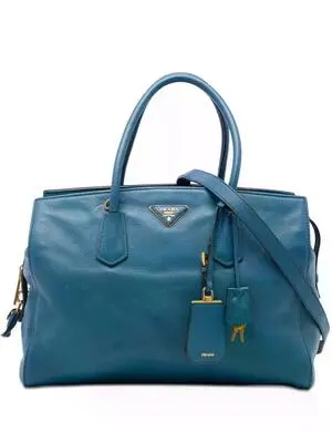 Prada Vitello Daino Zip Top Satchel - Blue