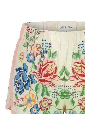 ORSINA Floral Embroidered Scalloped Shorts