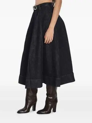 SELF-PORTRAIT Denim Flared Midi Skirt