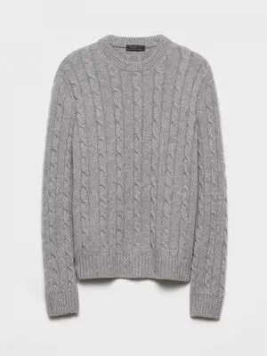 Prada Cashmere Cable Knit Crewneck Sweater - Gray