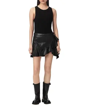 ALLSAINTS Luana Lea Leather Ruffle Skirt
