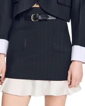 Sandro Short Striped Ruffled Skirt