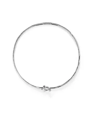 UNODE50 Rigid Choker Necklace With White Topaz Clasp - Silver