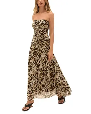VIX PAULA HERMANNY Athena Strapless Animal Print Maxi Dress