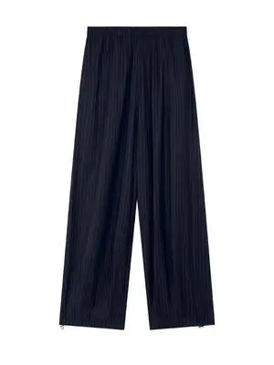 THE FRANKIE SHOP Tailored Wide-leg Trousers With Drawstring Hem And Pin Stripes - Navy