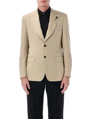 LARDINI Single-breasted Viscose And Silk Blazer - Champaigne