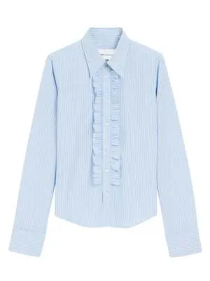 AMI Paris Fitted Striped Cotton Jabot Shirt