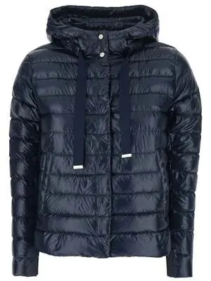 Herno Lightweight Hooded Down Jacket With Grosgrain Drawstring - Navy