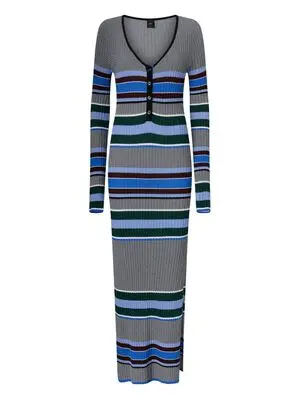 Pinko Half Button Fastening Long Sleeved Ribbed Knit Dress