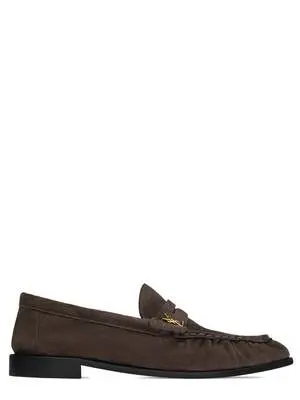 Saint Laurent Suede Loafers With Gold Tone Detailing - Marrone