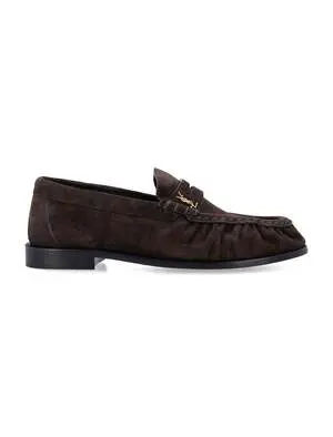 Saint Laurent Suede Loafers With Gold Tone Detailing - Marrone