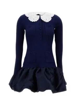 SELF-PORTRAIT SELF-PORTRAIT Puffed Skirt Mini Dress With Button Front Fastening Navy