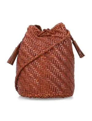 Dragon Diffusion Woven Leather Bucket Bag - Brown
