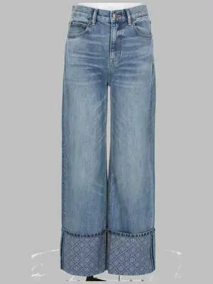 Tory Burch Straight Leg Jeans With Monogrammed Cuffs - Denim