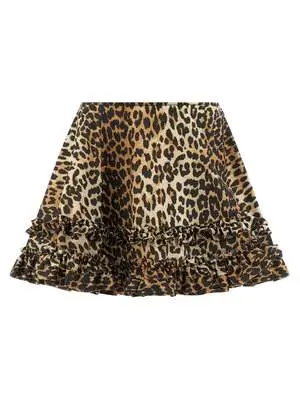 GANNI Mini Gathered Skirt With Leopard Print - Multicolor