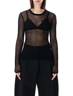 GANNI Mercerized Cotton Mesh Pointelle Longsleeve Top