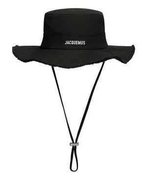 Jacquemus Mini Bucket Hat With Frayed Brim And Drawstring - Black