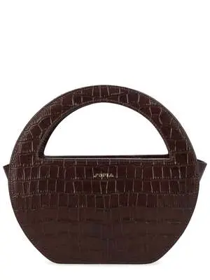 SOFIA Croc-embossed Top-handle Bag - Brown