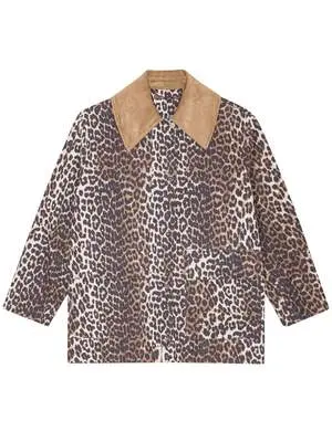 GANNI Animal Print Corduroy Collar Jacket - Multicolor