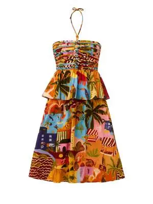 Farm Rio Tropical Halterneck Ruffled Skirt Dress - Multicolor