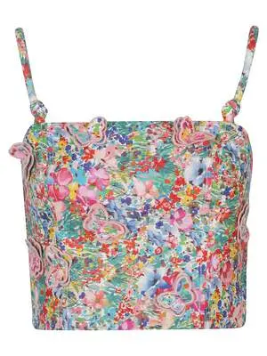 Farm Rio Floral Top With Removable Straps And Butterfly Appliqués