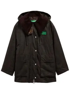 BARBOUR X GANNI Waxed Cotton Duffle Jacket With Corduroy Collar - Multicolor
