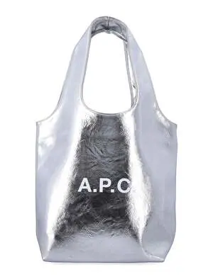 A.p.c. Mini Structured Tote Handbag In Metallic Leather-like Material - Silver