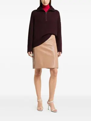 COURREGES Ribbed Wool Quarter Zip Sweater - Red