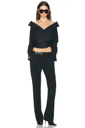 Balenciaga Asymmetrical Off-shoulder Wrap Shirt With Embroidered Logo