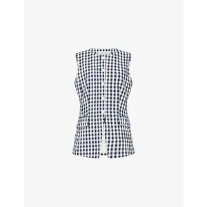 Veronica Beard Lois Gingham Print Vest - Navy/dove