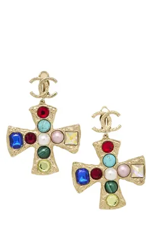 Chanel Multicolor Gold Cross Gripoix Earrings - Multi