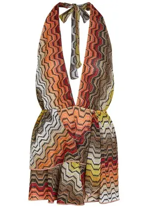Missoni Zigzag Halterneck Metallic-knit Cover-up Top - Beige