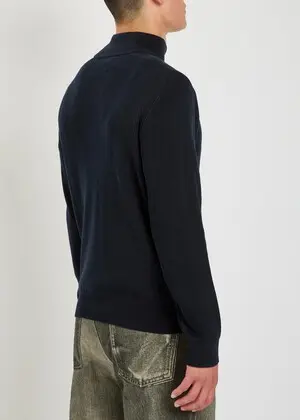 Stone Island Logo-appliqué Ribbed Cotton-knit Half-zip Jumper - Navy