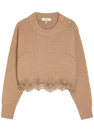 Chloé Lace-trimmed Wool And Cashmere-blend Jumper