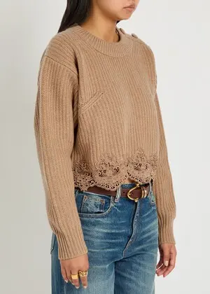 Chloé Lace-trimmed Wool And Cashmere-blend Jumper