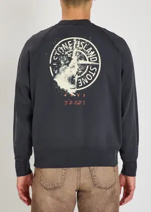 Stone Island Printed Cotton Crewneck Sweatshirt With Raglan Sleeves - Navy
