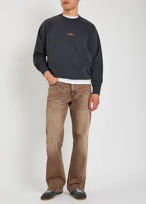 Stone Island Printed Cotton Crewneck Sweatshirt With Raglan Sleeves - Navy