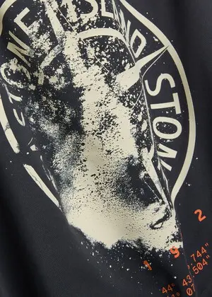 Stone Island Printed Cotton Crewneck Sweatshirt With Raglan Sleeves - Navy