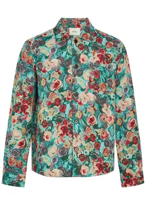 LES DEUX Floral-jacquard Woven Overshirt
