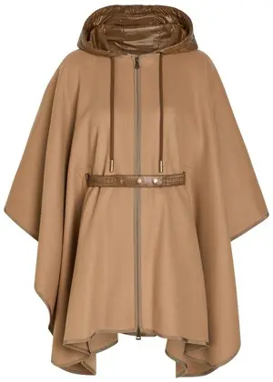 Moncler Belted Wool-blend Cape Coat With Drawstring Hood