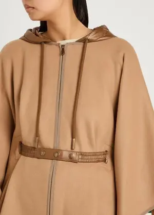 Moncler Belted Wool-blend Cape Coat With Drawstring Hood