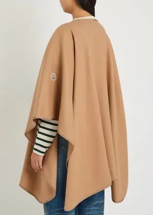 Moncler Belted Wool-blend Cape Coat With Drawstring Hood