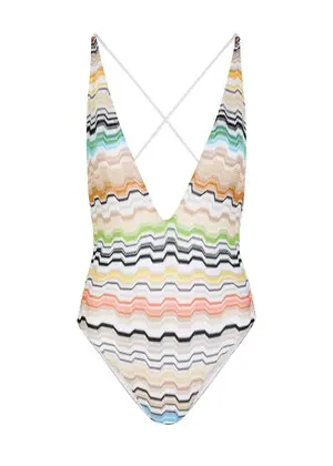 Missoni Patterned Fine-knit V-neck One-piece Swimsuit - Multicoloured