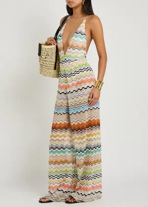 Missoni Patterned Fine-knit V-neck One-piece Swimsuit - Multicoloured