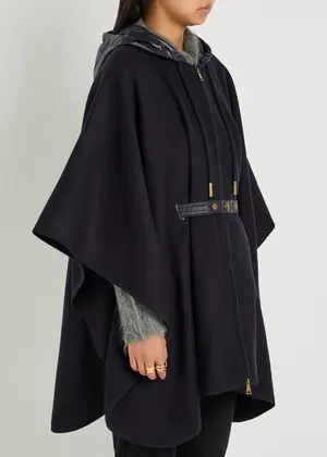 Moncler Belted Hooded Cape Coat