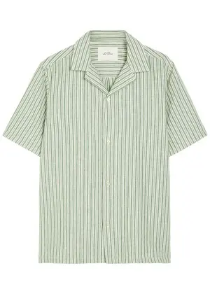 LES DEUX Striped Cotton And Linen-blend Shirt - Light Green