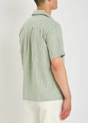 LES DEUX Striped Cotton And Linen-blend Shirt - Light Green