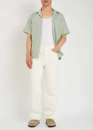 LES DEUX Striped Cotton And Linen-blend Shirt - Light Green