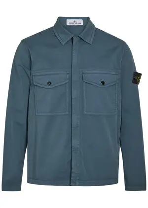 Stone Island Logo-appliquéd Stretch-cotton Overshirt - Blue Dark