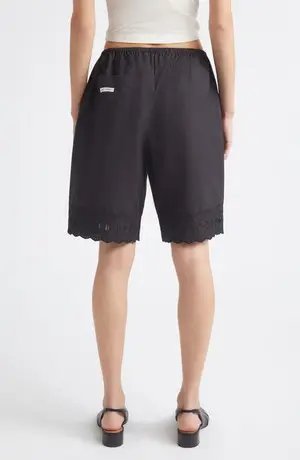 Sandy Liang Pepita Eyelet Trim Cotton Poplin Shorts